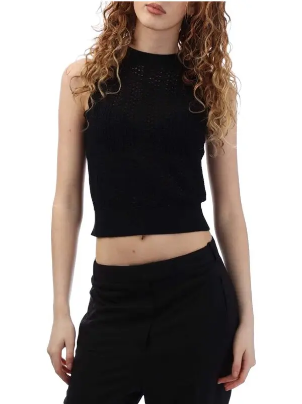 Hugo Boss Sleeveless Knit Cropped Tank Top - Black