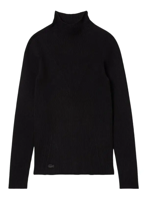 Lacoste Ribbed Mock Neck Knit Sweater - Black