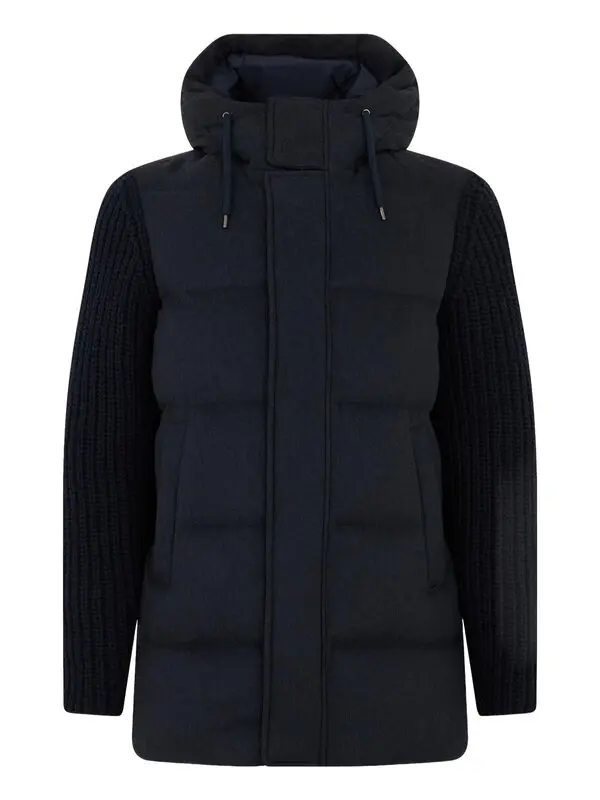 Herno Knitted Hooded Down Coat - Blue