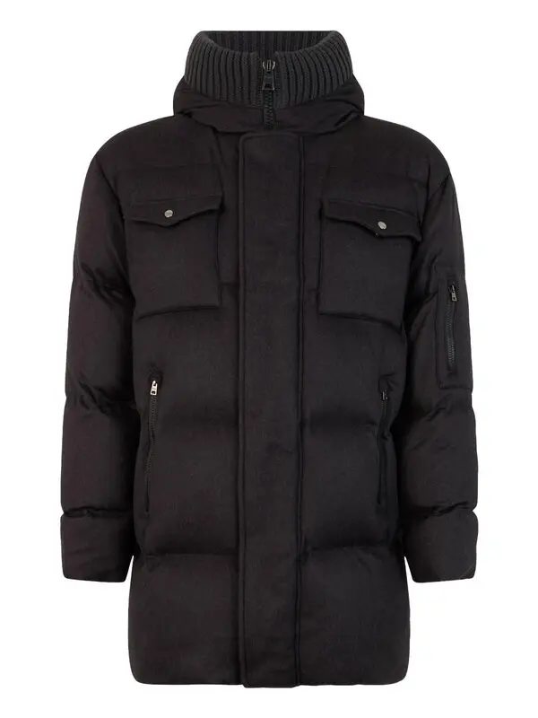 Herno Quilted Down Coat With Ribbed Stand Collar - Black