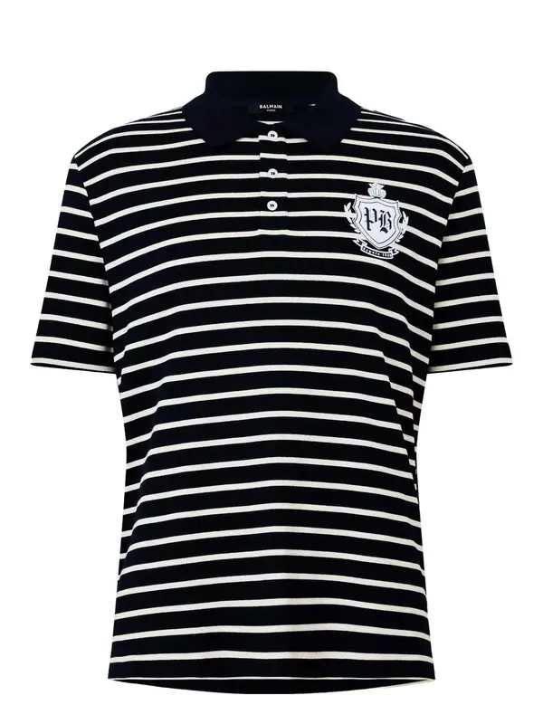 Balmain Striped Shortsleeve Polo - No
