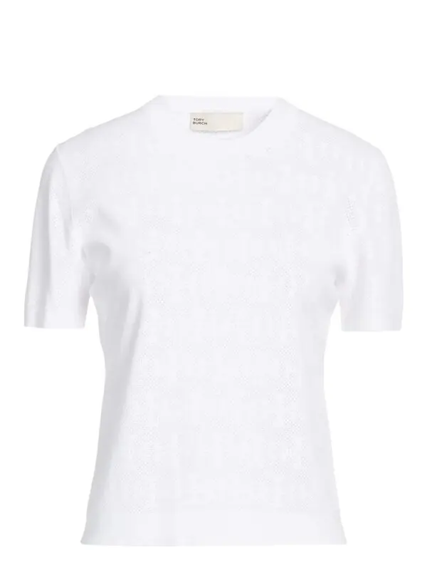 Tory Burch Short Sleeve Crewneck Knit Top - White