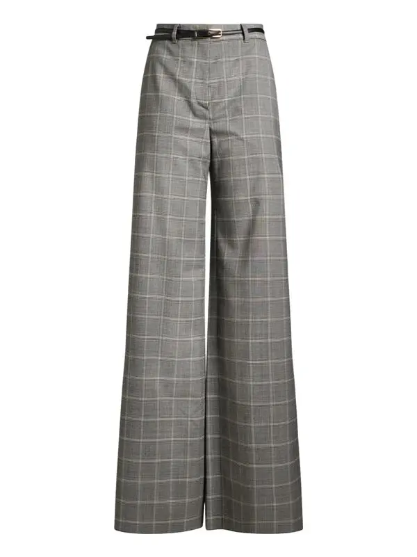Max Mara Plaid Wide-leg Stretch Wool Trousers - Grey