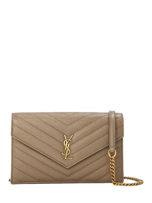 Saint Laurent Solid Color Wallet On Chain - Brown