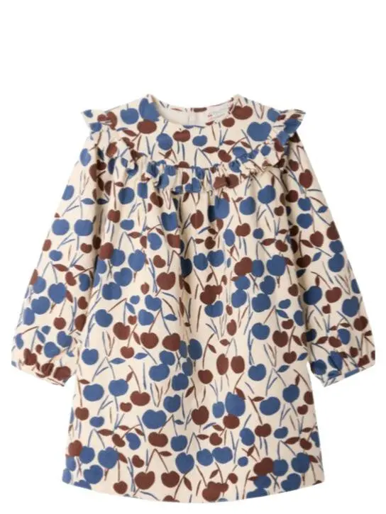 Bonpoint Long Sleeve Cherry Print Dress - Hazelnut Printing