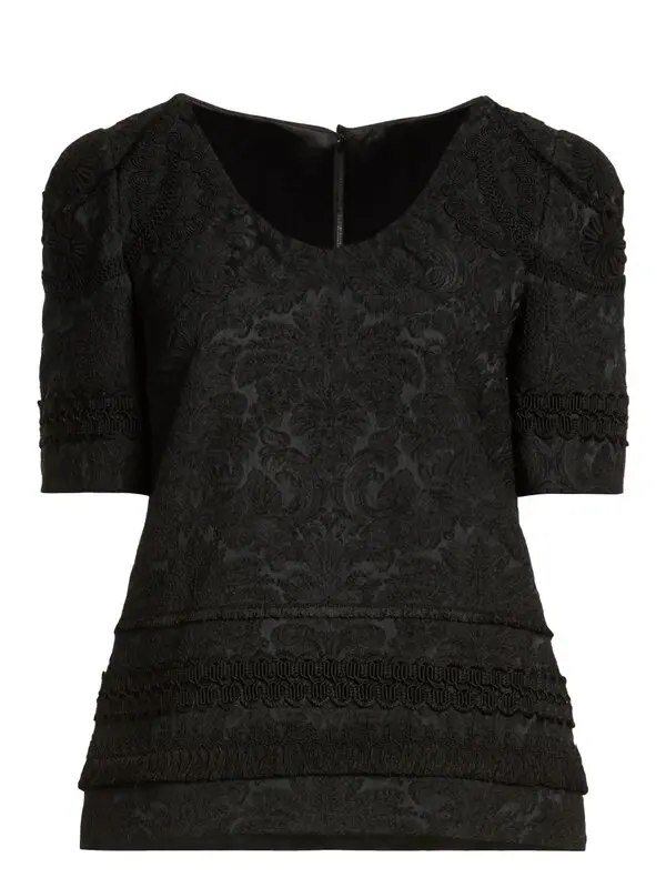 Dolce & Gabbana Jacquard Short-sleeve Top With Tassel Embroidery - Black