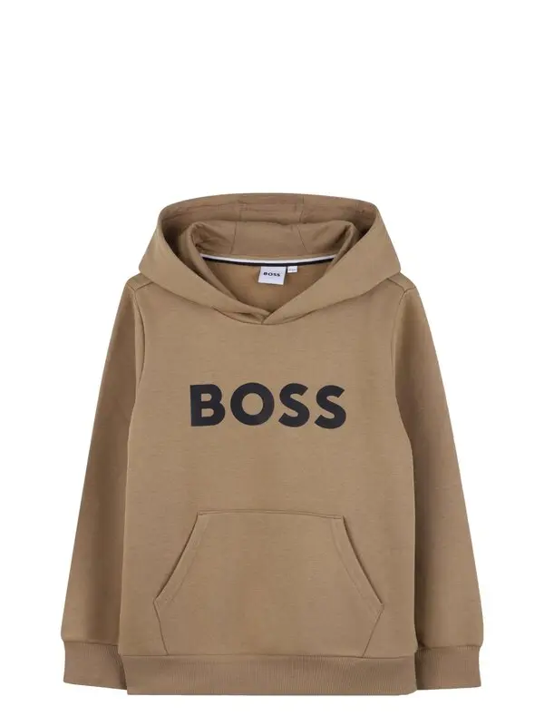 Hugo Boss Hooded Sweatshirt With Large Chest Logo - Brown