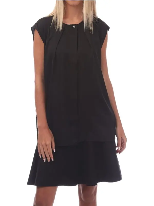 Hugo Boss Sleeveless Top With Cap Sleeves And Pleated Front - Black