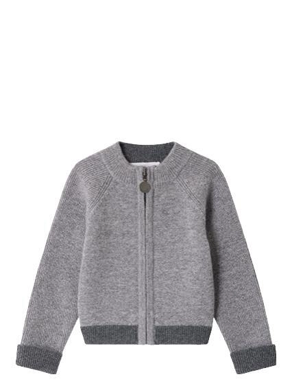 Bonpoint Thylio Baby Cashmere Cardigan - Medium Heather Gray Stripe