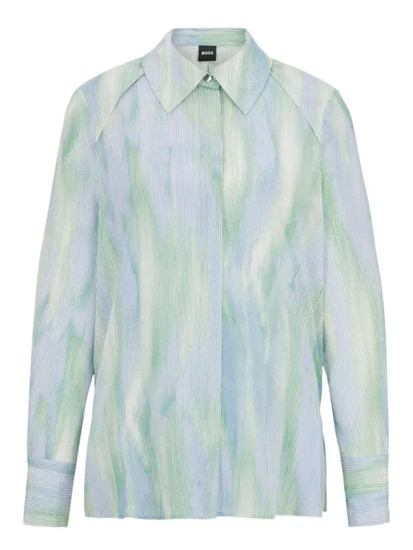 Hugo Boss Watercolorwash Printed Long Sleeve Shirt - Green