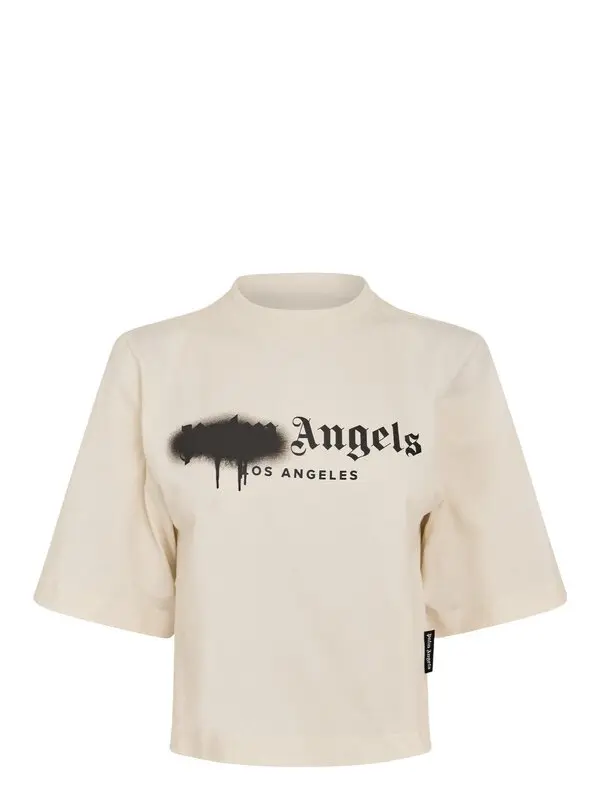 Palm Angels Mockneck Cropped Top With Vintage Letter Print - Nude