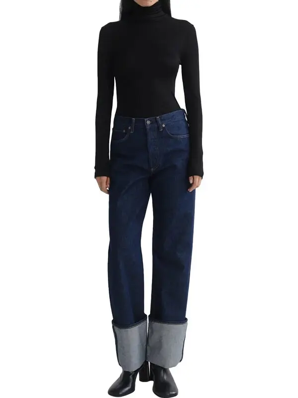 AGOLDE Ribbed Turtleneck Long Sleeve Top - Black