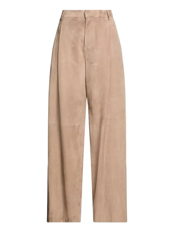 Max Mara Suede Straight-leg Trousers - Khaki