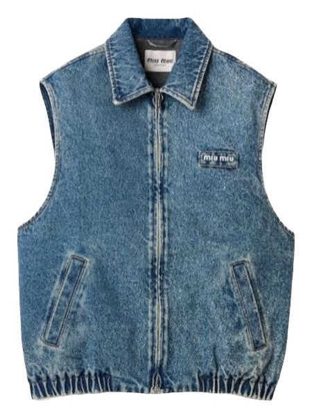 Miu Miu Washed Denim Vest - Blue