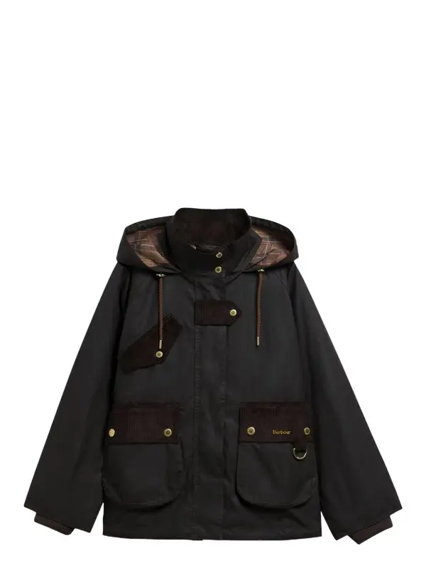 Barbour Hooded Corduroy Trimmed Jacket - Black