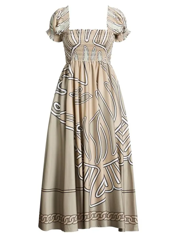 Tory Burch Flared Printed Dress - Nude