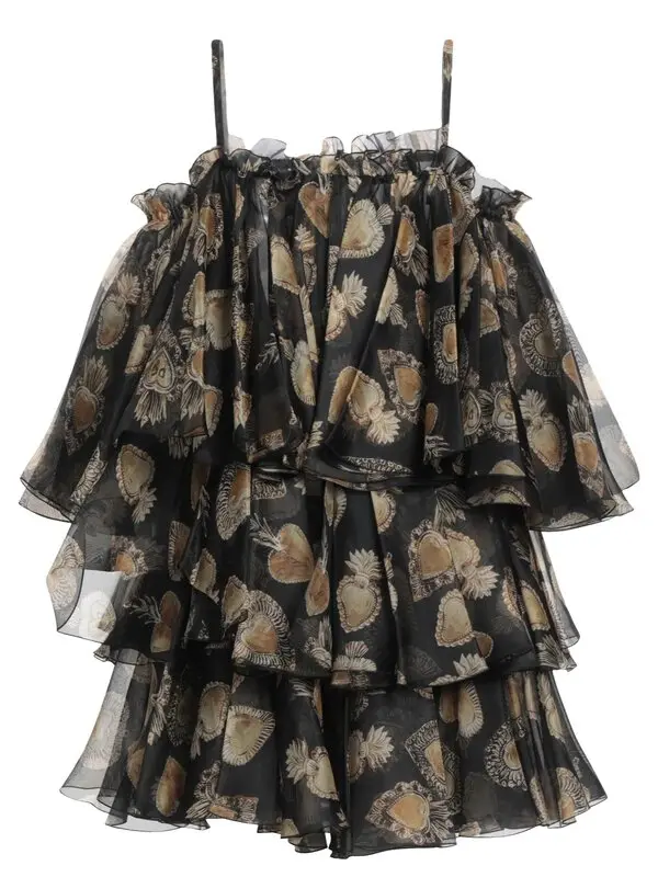 Dolce & Gabbana Tiered Ruffled Cold Shoulder Dress - Black