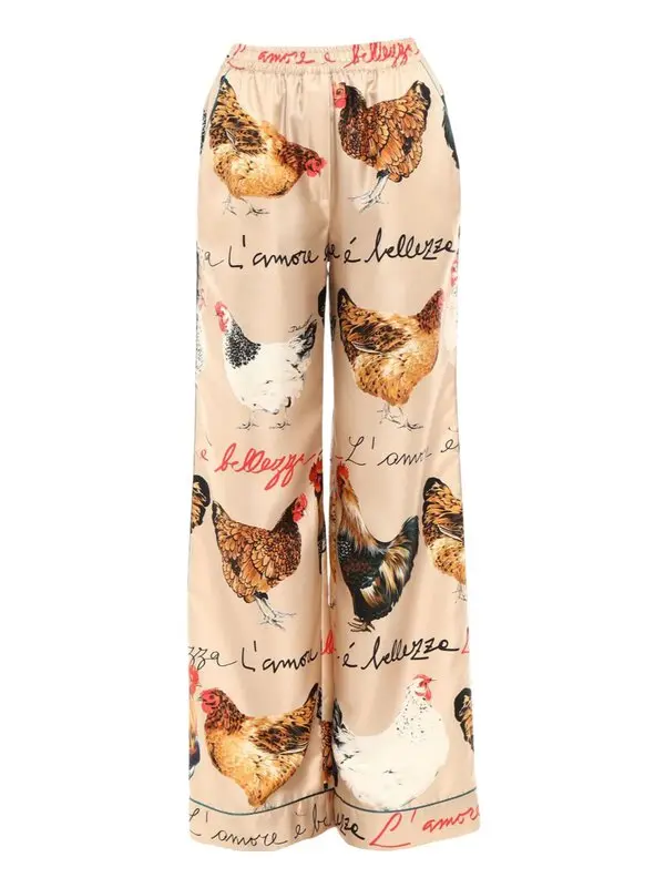 Dolce & Gabbana Printed Wide Leg Casual Pants - Beige
