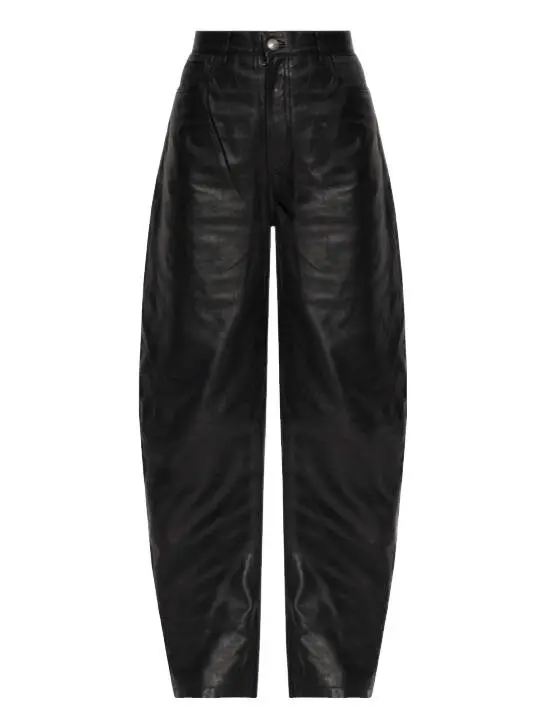 ROTATE BY BIRGER CHRISTENSEN Barrel-leg Leather Pants - Black