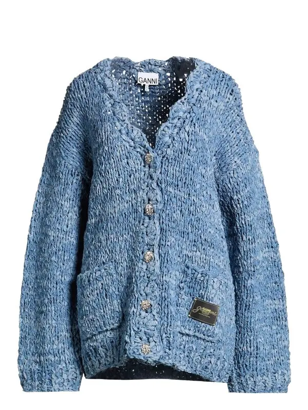 GANNI Long Sleeve Cardigan With Crystal Embellishments - Blue
