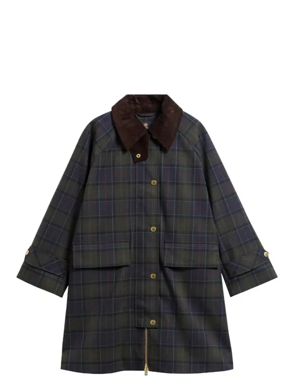 Barbour Plaid Field Coat With Corduroy Collar - Black