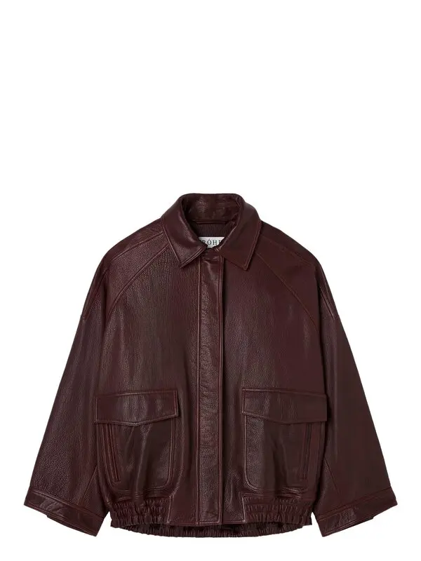 RÓHE Grain Leather Aviator Jacket - Chestnut Color
