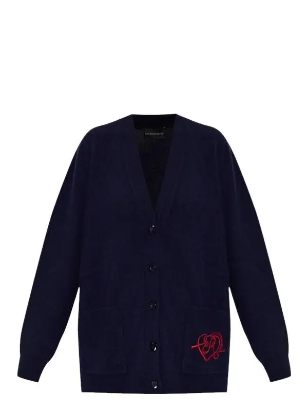 Emporio Armani Long-sleeve V-neck Cardigan With Front Button Closure - Black