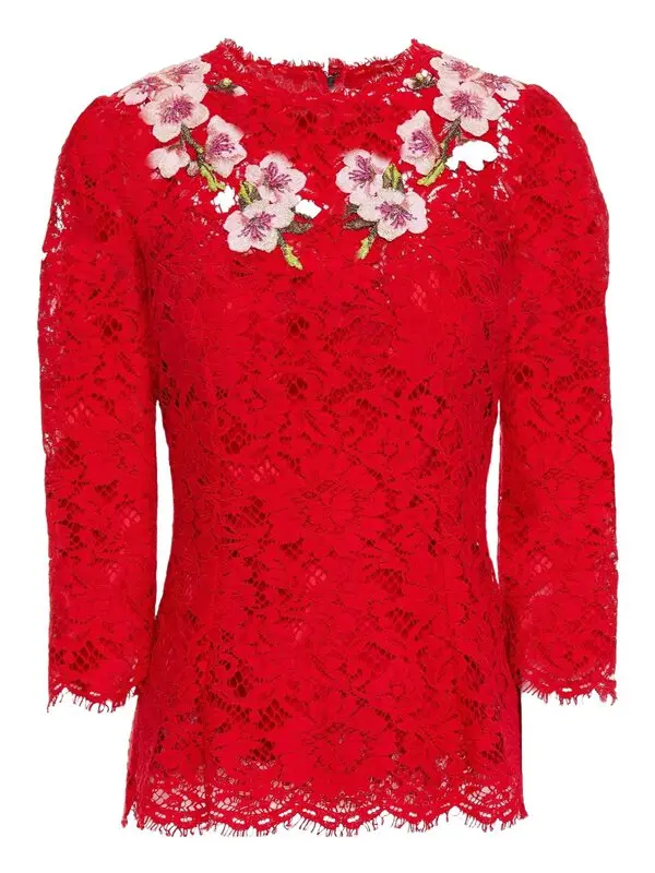 Dolce & Gabbana Lace Top With Embroidered Accents - Red