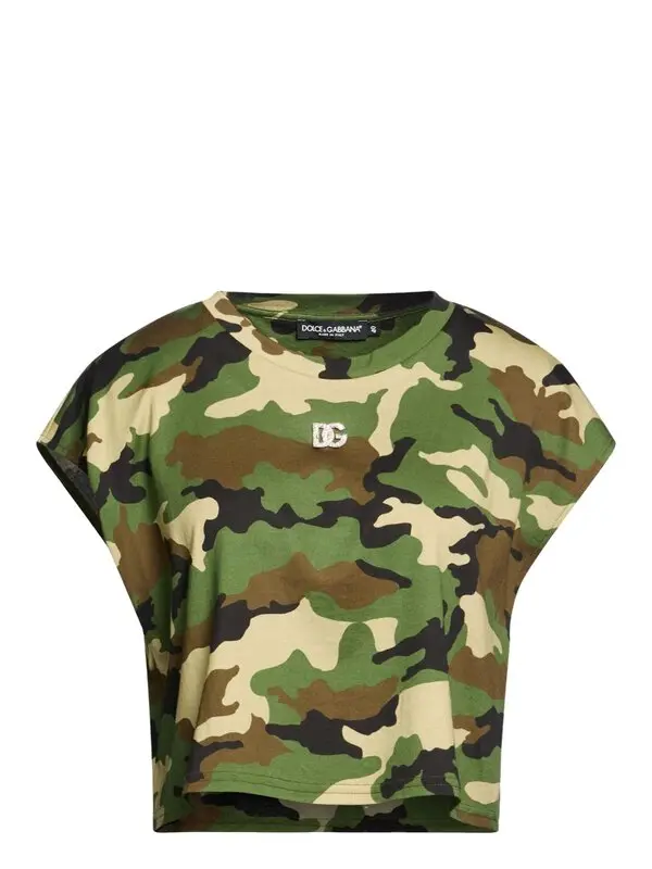 Dolce & Gabbana Camouflage T-shirt With Logo Detail - Green