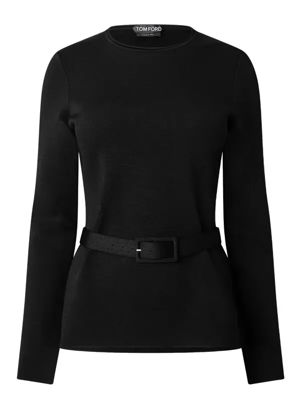 TOM FORD Long Sleeve Knit Top With Belt - Black