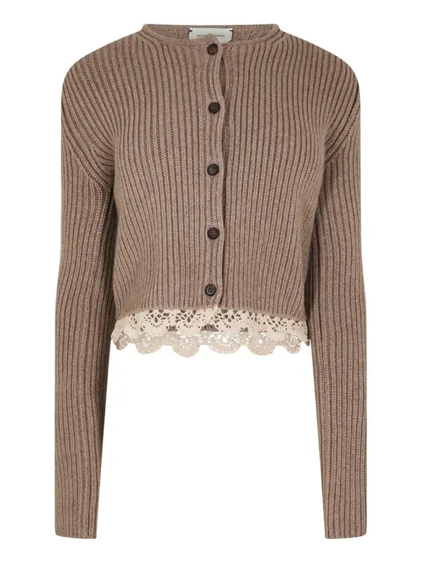 Magda Butrym Cropped Ribbed Cardigan With Lace Trim - Brown
