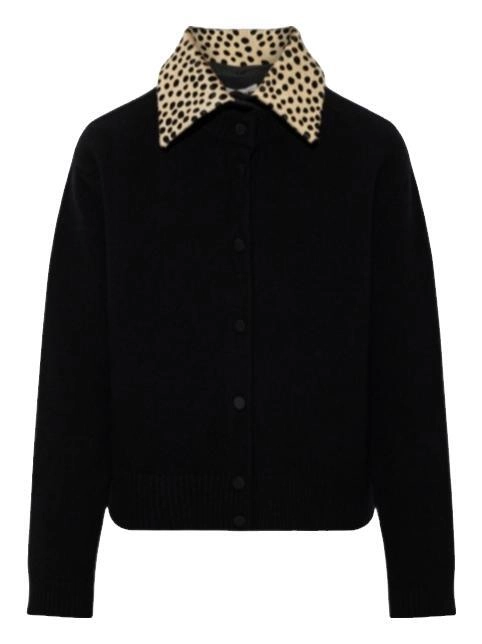 RÓHE Button-up Wool Cardigan With Detachable Cheetah Collar - Black