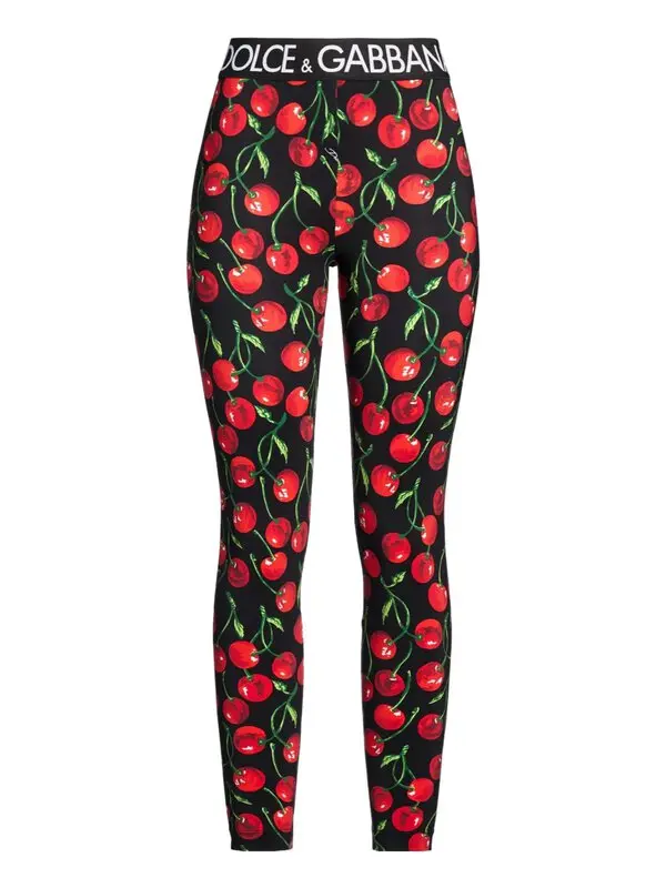 Dolce & Gabbana Cherry Print Stretch Leggings - Black