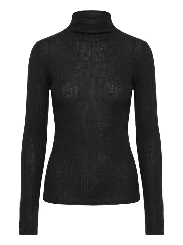 Patrizia Pepe Ribbed Knit Turtleneck Sweater With Button Cuffs - Black
