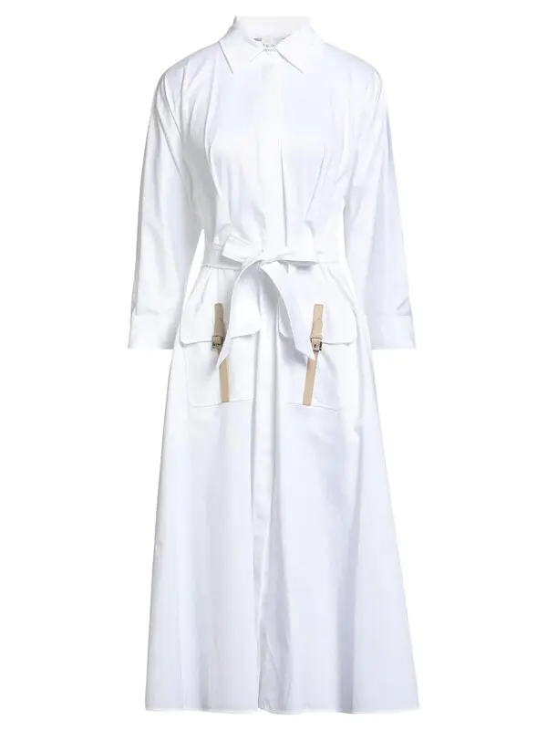 Max Mara Long Sleeve Belted Shirt Dress - White
