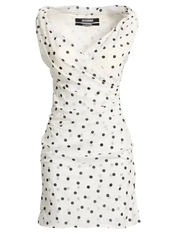 Jacquemus Polka Dot Sleeveless V-neck Mini Dress - White