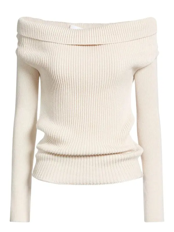 Rick Owens Ribbed Wool Knit Off-the-shoulder Sweater - Camel