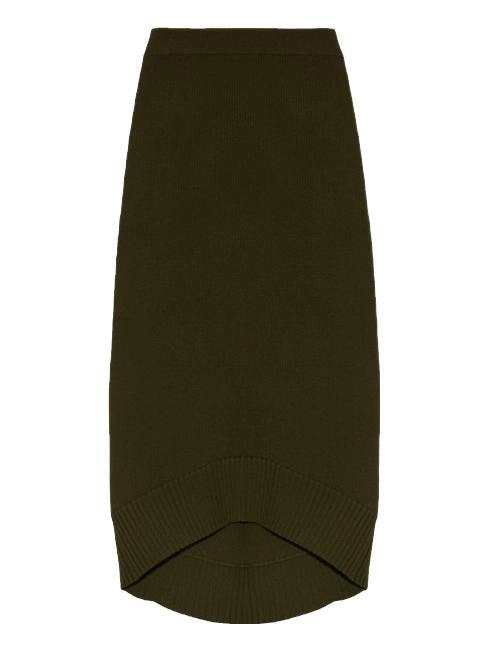 Victoria Beckham Ribbed-knit Asymmetric Hem Midi Skirt - Green