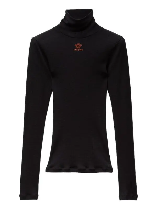 Versace Medusa Logo Wool Knit Turtleneck Sweater - Black