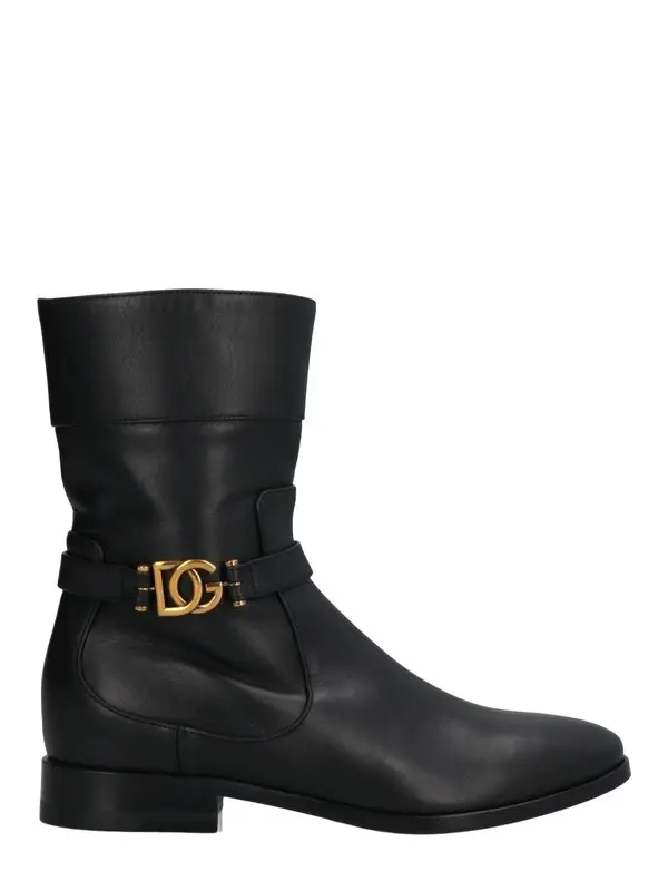 Dolce & Gabbana Leather Ankle Boots With Strap Detail - Black