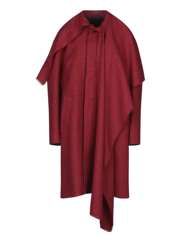 Balenciaga Houndstooth Flannel Long Coat - Red