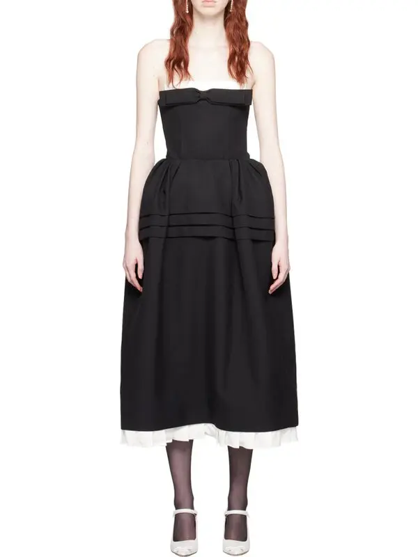 SHUSHU/TONG Two-tone Strapless Midi Dress - Black