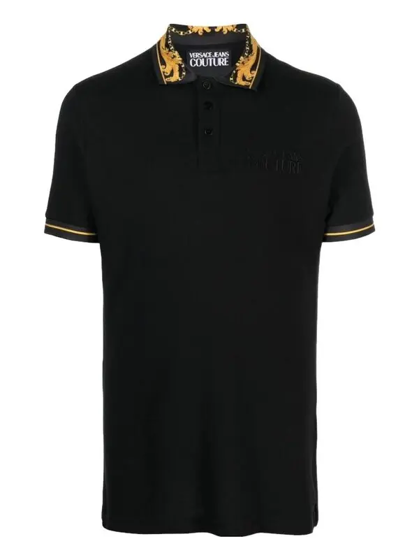 Versace Baroque-pattern Polo Shirt - Black