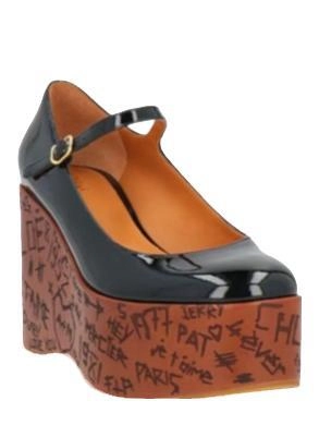 Chloé Patent Leather Mary Jane Platform Wedge Shoes - Black