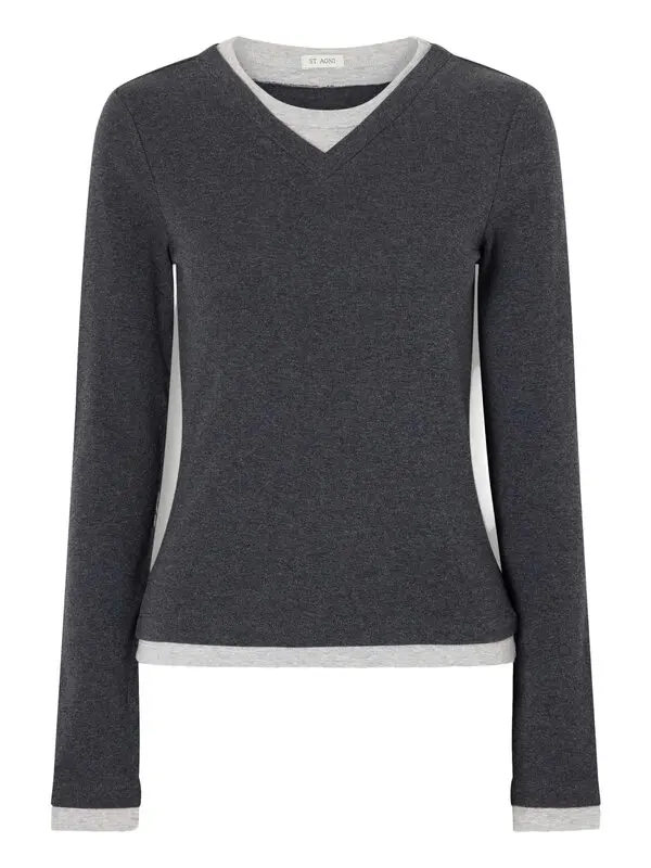 ST. AGNI Double-layered V-neck T-shirt - Anthracite