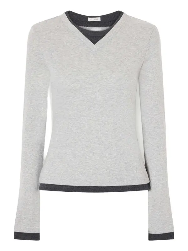 ST. AGNI Double-layered Organic Cotton Jersey V-neck T-shirt - Gray
