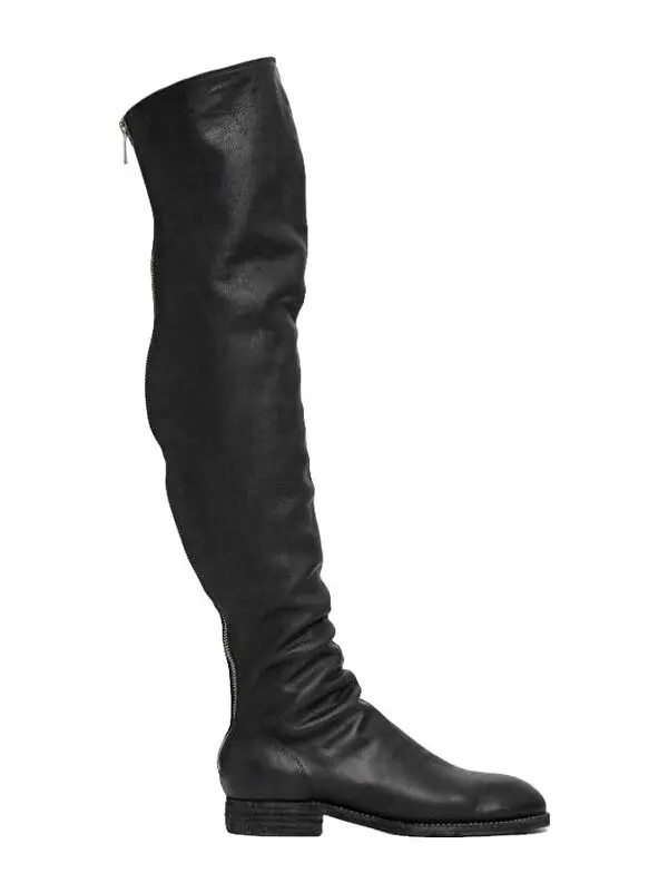 Guidi Thigh-high Leather Boots With Rear Zipper - Black