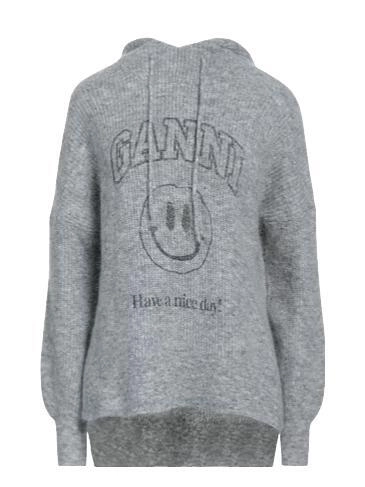 GANNI Hooded Knitwear With Graphic Print - Gray
