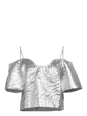 GANNI Metallic Off-the-shoulder Top - Gray