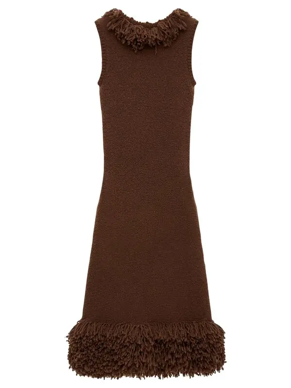 Loewe Wool-blend Mini Dress With Fur-stitch Trim - Brown
